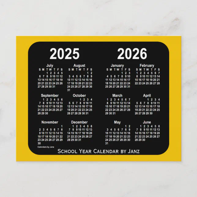 2025-2026 Gold Neon Mini School Calendar by Janz Postcard | Zazzle