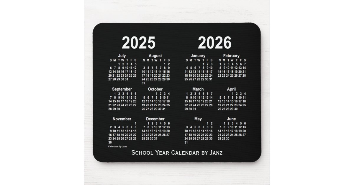 2025-2026 Neon White School Calendar by Janz Mouse Pad | Zazzle