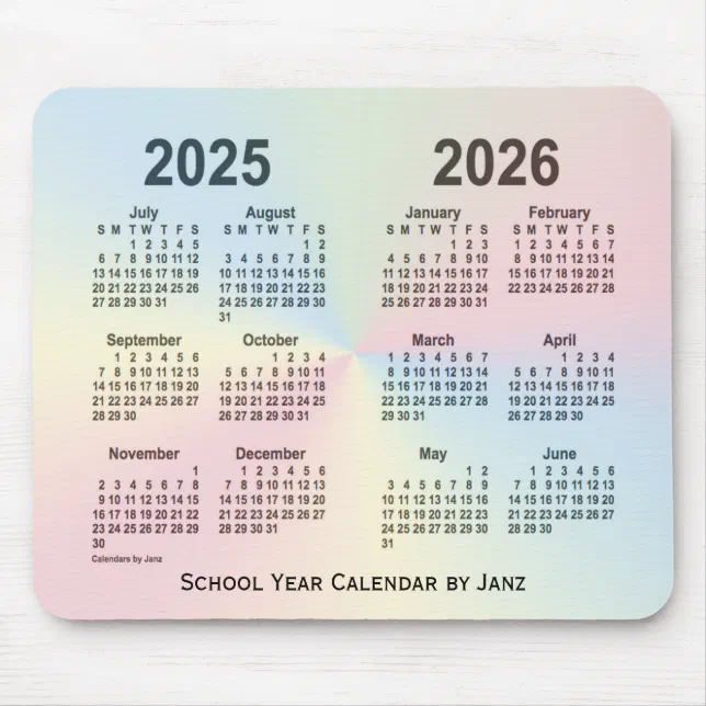2025-2026 Rainbow Cloud School Calendar by Janz Mouse Pad | Zazzle