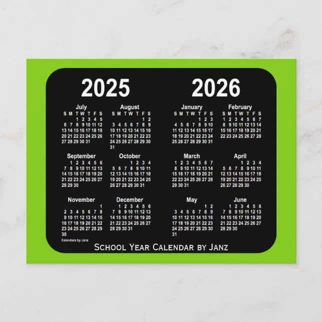 2025-2026 Yellowgreen Neon School Calendar by Janz Postcard | Zazzle