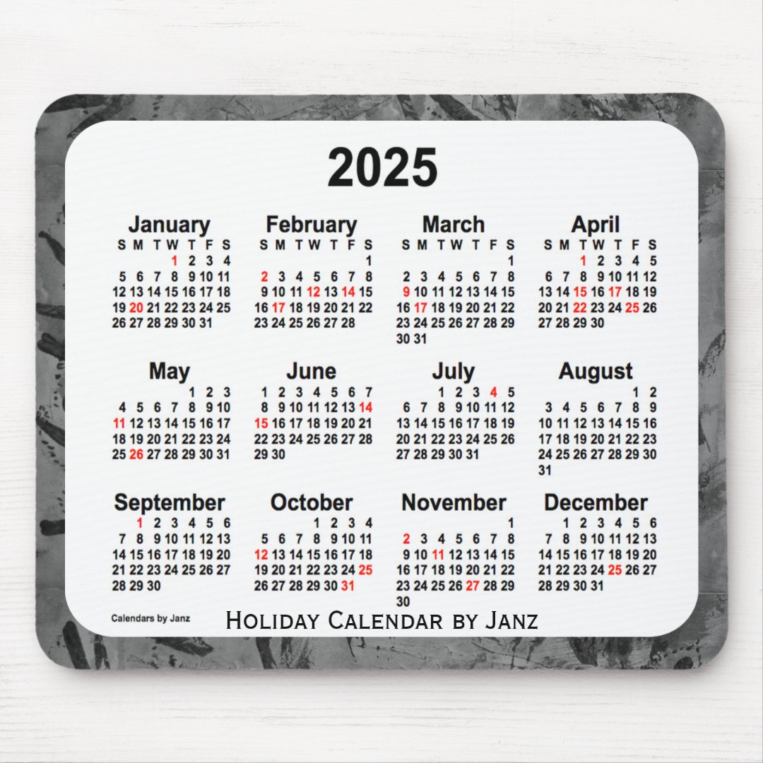 2025 Black Holiday Art Calendar by Janz Mouse Pad | Zazzle