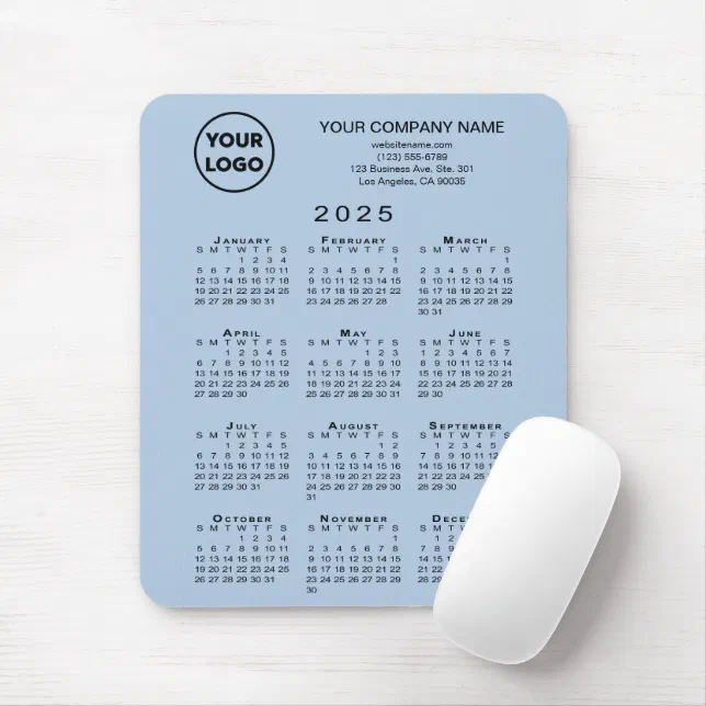 2025 Calendar Business Logo and Text on Light Blue Mouse Pad | Zazzle
