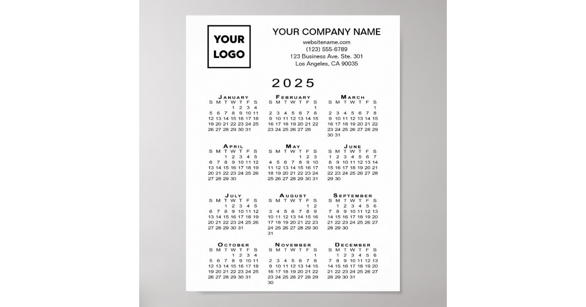 2025 Calendar Business Logo and Text Poster | Zazzle