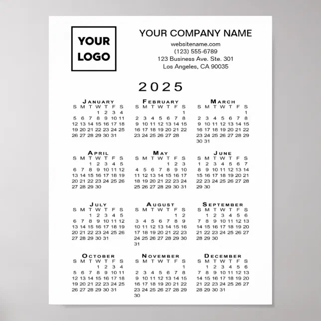 2025 Calendar Business Logo and Text Poster | Zazzle