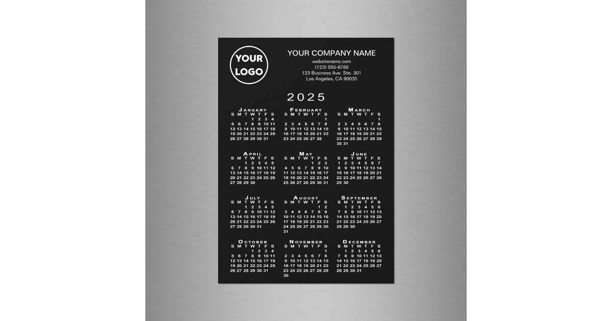2025 Calendar Business Logo Text Black Magnet Card | Zazzle