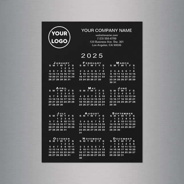 2025 Calendar Business Logo Text Black Magnet Card | Zazzle