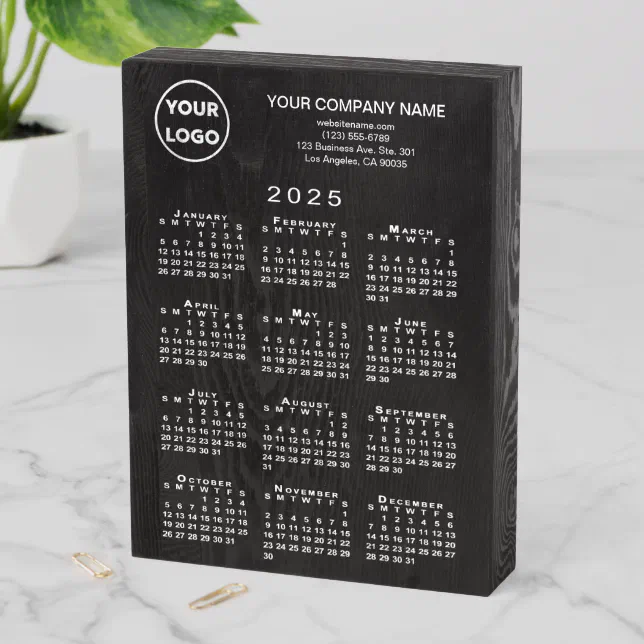 2025 Calendar Business Logo Text on Black Wooden Box Sign | Zazzle
