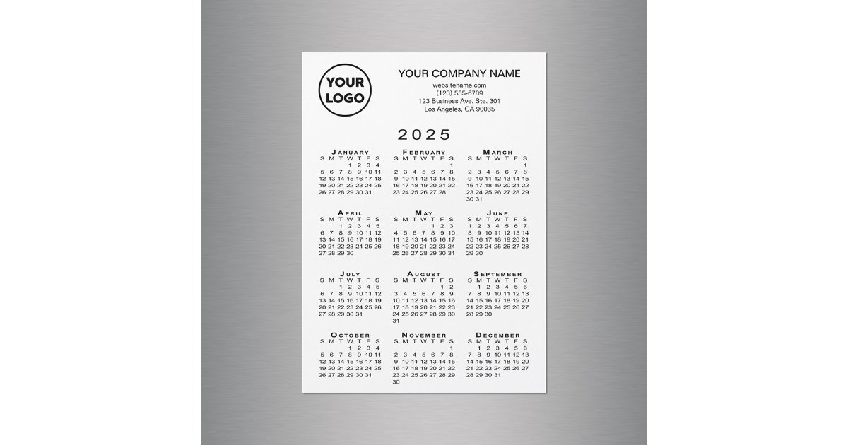 2025 Calendar Business Logo Text White Magnet Card | Zazzle