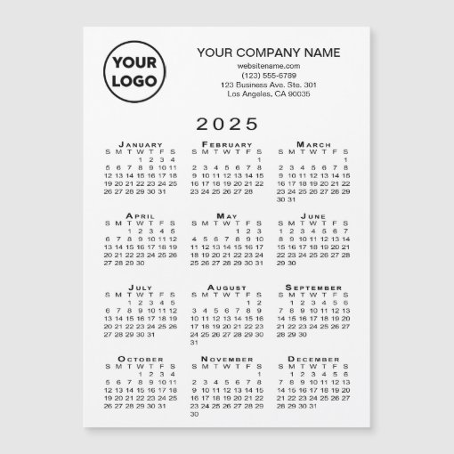 2025 Calendar Business Logo Text White Magnet Card | Zazzle