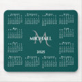 2025 Calendar Chic Monogram Name on Teal Mouse Pad | Zazzle