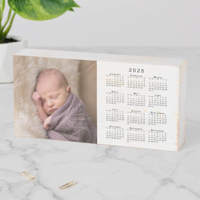 2025 Calendar Custom Photo on White Wooden Box Sign | Zazzle
