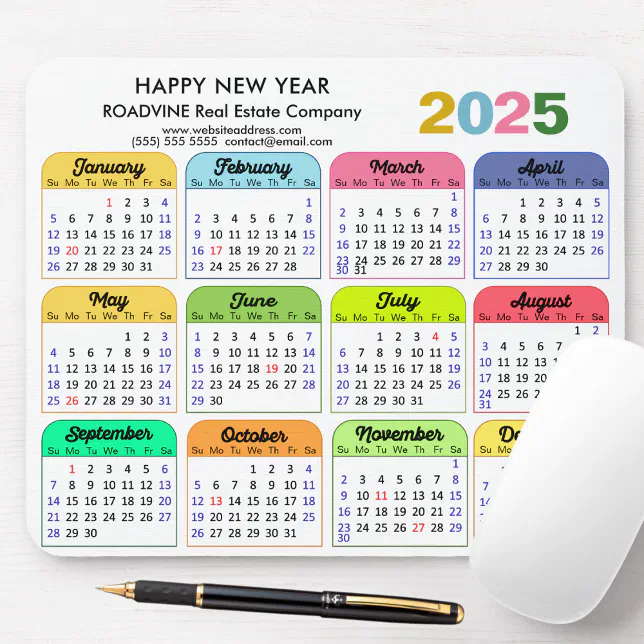 2025 Calendar Modern US Holidays Custom Business Mouse Pad | Zazzle