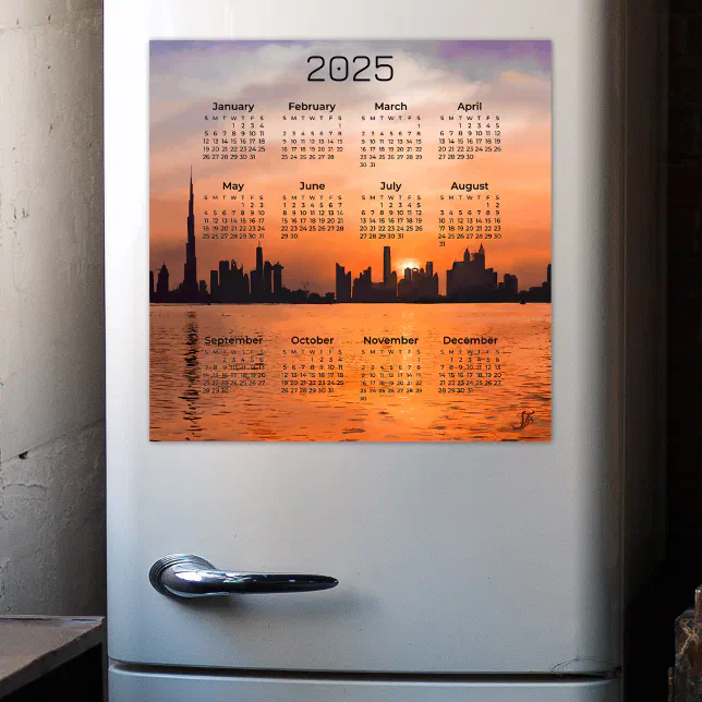 2025 calendar - Sunset over a seaside town Sticker | Zazzle