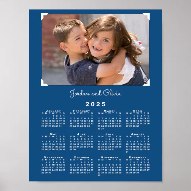 2025 Calendar with Your Photo and Name on Blue Poster | Zazzle