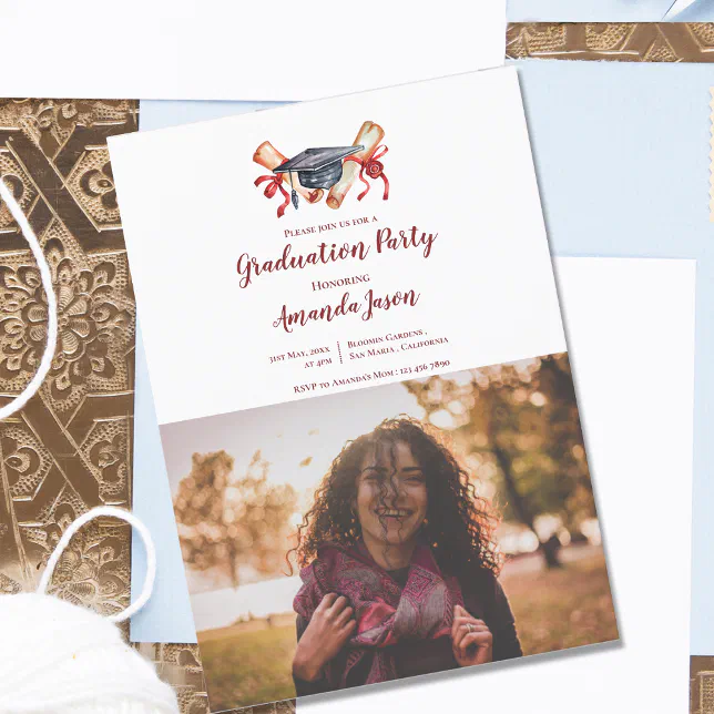 2025 Grad Elegant Two Photo Graduation Party Invitation | Zazzle