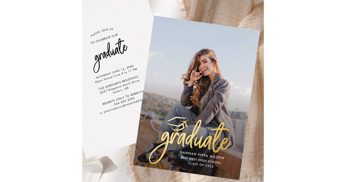 2025 Graduation Party Script Grad Rose Gold Foil Invitation | Zazzle