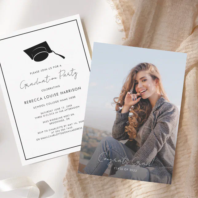 2025 Graduation Photo Script Grad Party Invitation | Zazzle