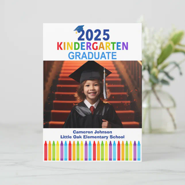 2025 Kindergarten Custom Kids Photo Graduation Announcement | Zazzle