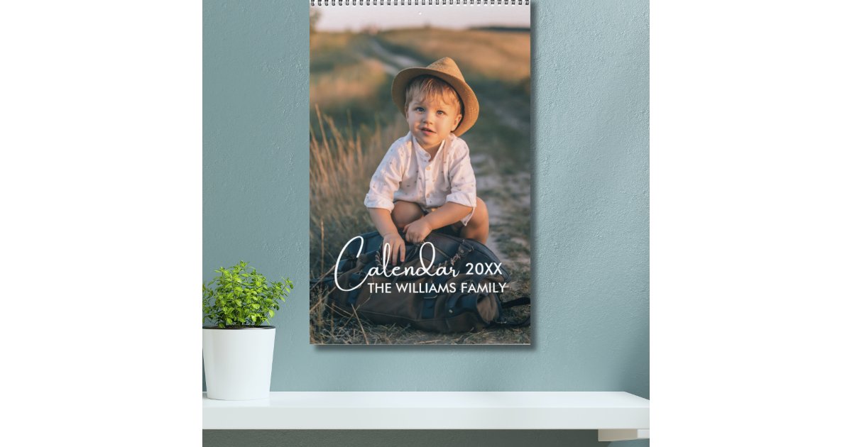 2025 Modern Script Typography Minimal Multi Photo Calendar | Zazzle