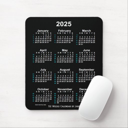 2025 Neon White 52 Week Calendar by Janz Mouse Pad | Zazzle
