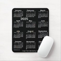 2025 Neon White Large Print Calendar by Janz Mouse Pad | Zazzle