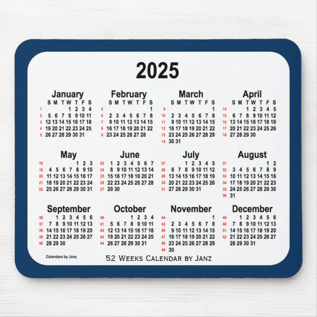 2025 Police Box Blue 52 Weeks Calendar by Janz Mouse Pad | Zazzle