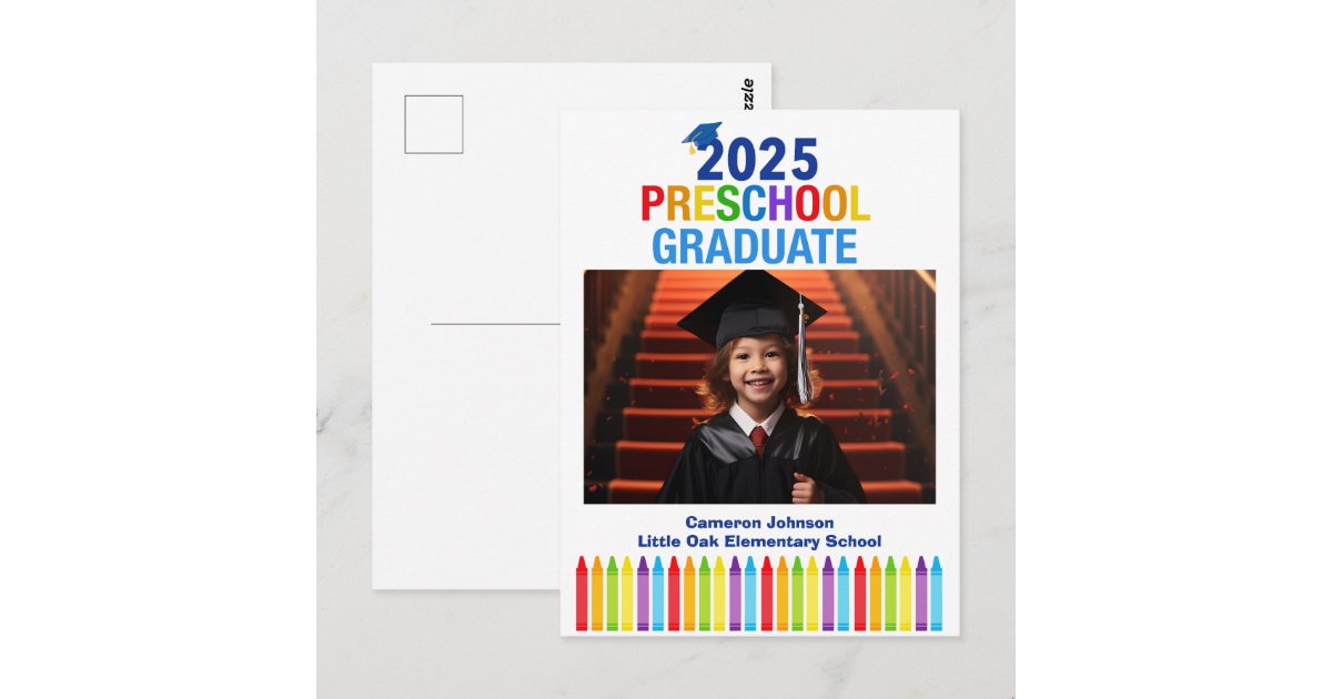 2025 Preschool Photo Custom Kids Graduation Postcard | Zazzle