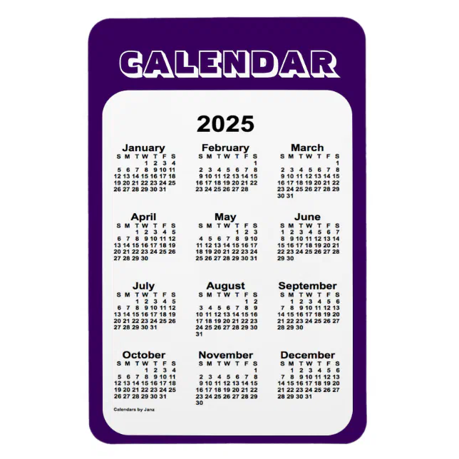 2025 Purple Calendar by Janz 4x6 Magnet | Zazzle