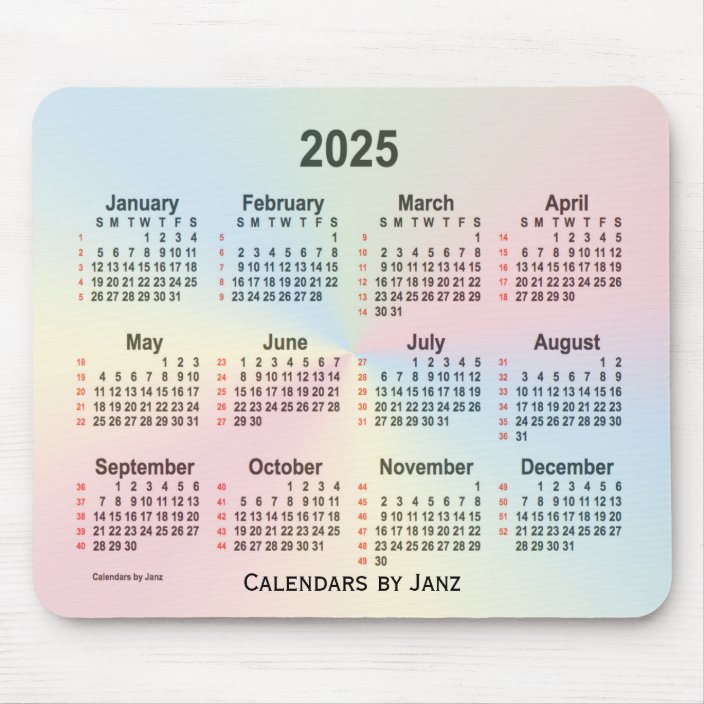 2025 Rainbow Cloud 52 Weeks Calendar by Janz Mouse Pad | Zazzle.com
