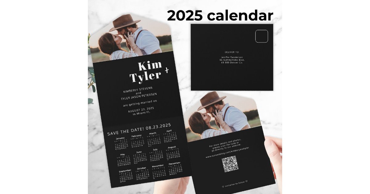 2025 wedding calendar photo unique save date QR All In One Invitation ...