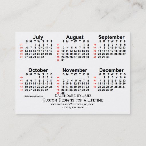 2025 White 52 Week Calendar by Janz Business Cards | Zazzle