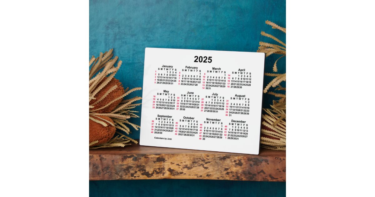 2025 White 52 Week ISO Desk Calendar by Janz 8x10 Plaque | Zazzle