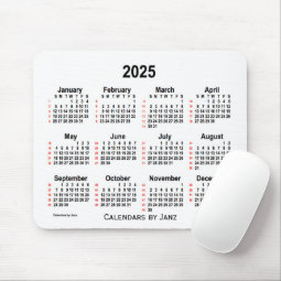 2025 White 52 Weeks Calendar by Janz Mouse Pad | Zazzle