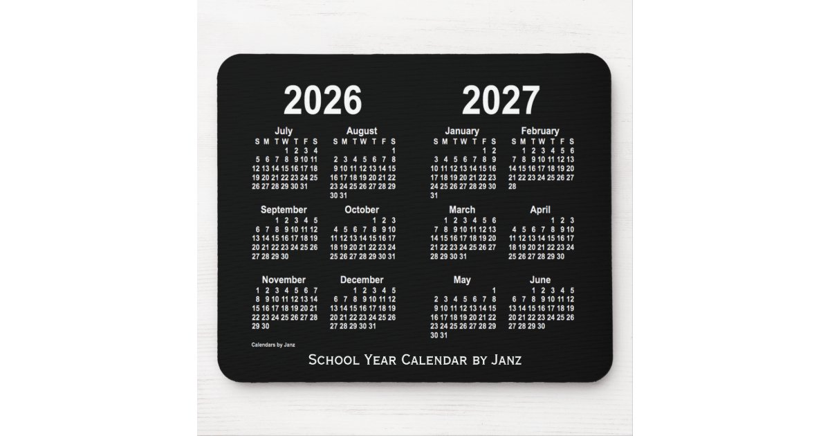 2026-2027 Neon White School Calendar by Janz Mouse Pad | Zazzle