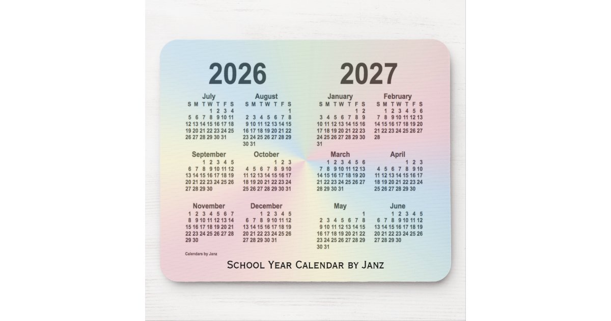 2026-2027 Rainbow Cloud School Calendar by Janz Mouse Pad | Zazzle