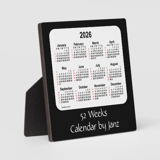 2026 Black 52 Weeks Calendar by Janz Plaque | Zazzle