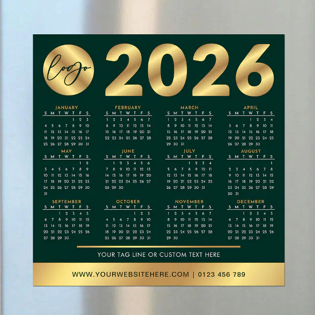 2026 Calendar Business Logo Green & Gold Corporate | Zazzle