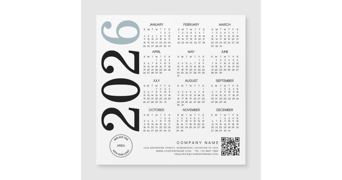 2026 Calendar Logo QR Code Blue Black Business | Zazzle