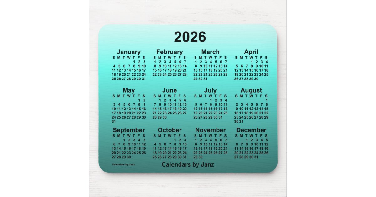 2026 Faded Teal Calendar by Janz Mouse Pad | Zazzle