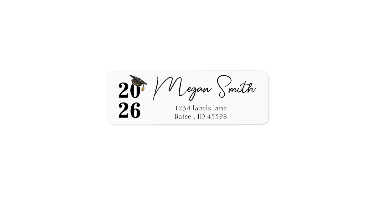 2026 Graduation Address, class of 2026 Label | Zazzle