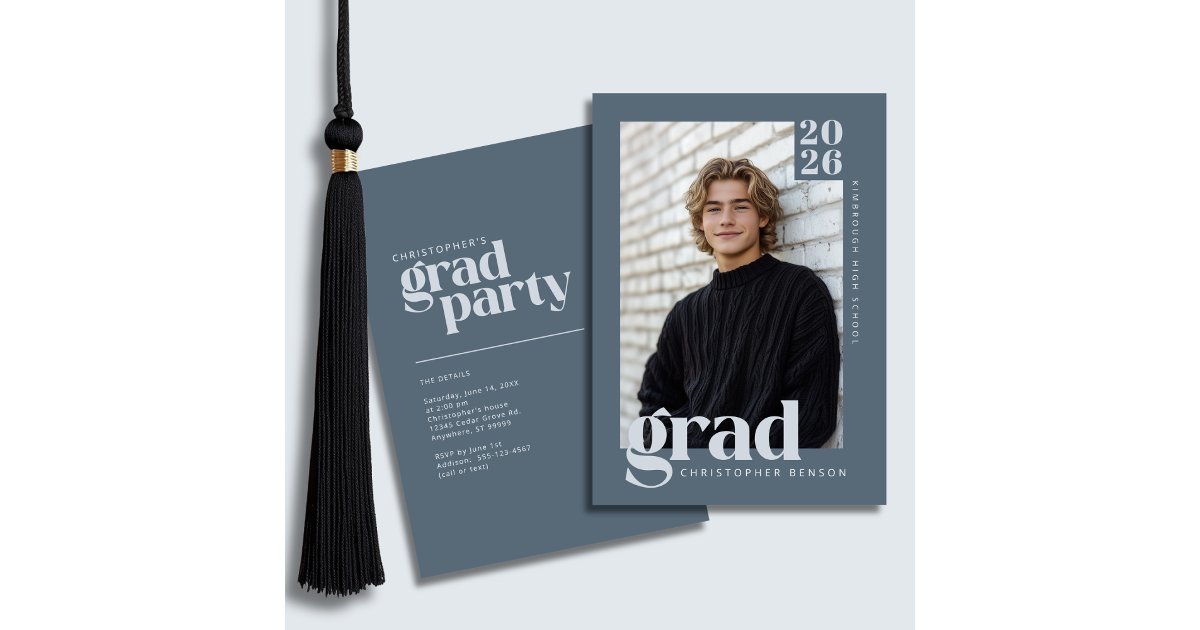 2026 Modern Slate Blue Graduation Party Invitation | Zazzle