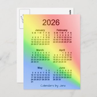 2026 Rainbow 6 Month Mini Calendar by Janz Postcard | Zazzle