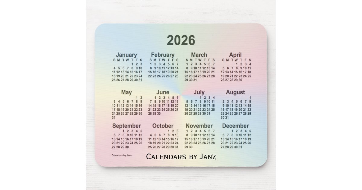 2026 Rainbow Cloud Calendar by Janz Mouse Pad | Zazzle
