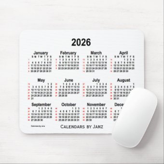 2026 White 52 Weeks Calendar by Janz Mouse Pad | Zazzle