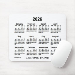 2026 White Calendar by Janz Mouse Pad | Zazzle