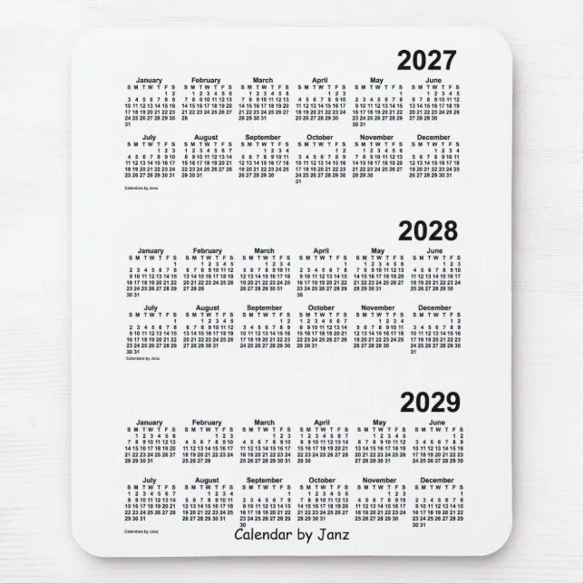 2027-2029 White 3 Year Calendar by Janz Mouse Pad | Zazzle