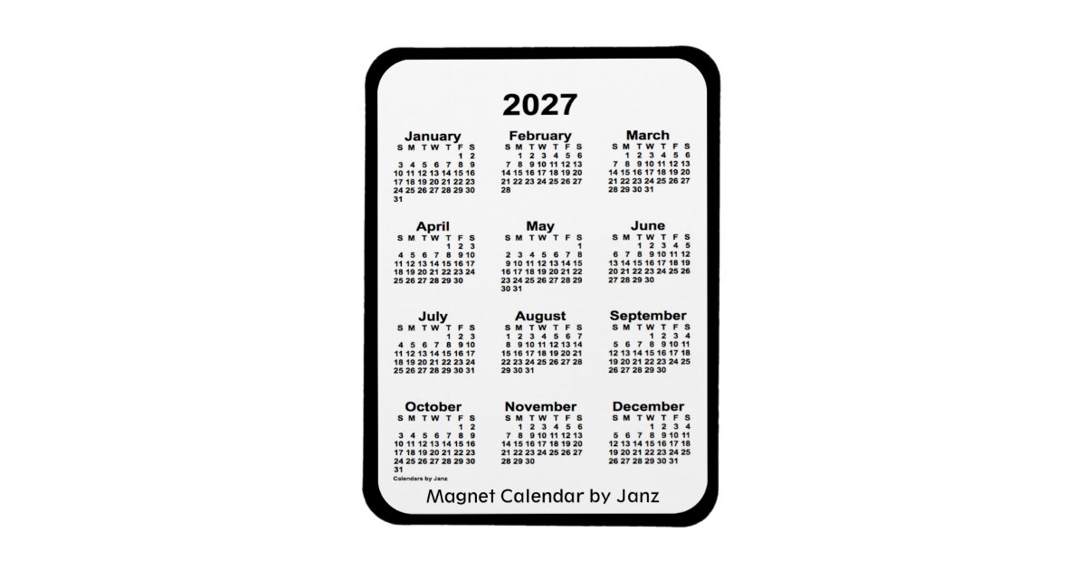 2027 Black and White Calendar by Janz Magnet | Zazzle