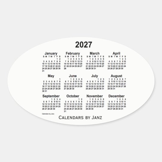 2027 Black and White Calendar by Janz Oval Sticker | Zazzle.com