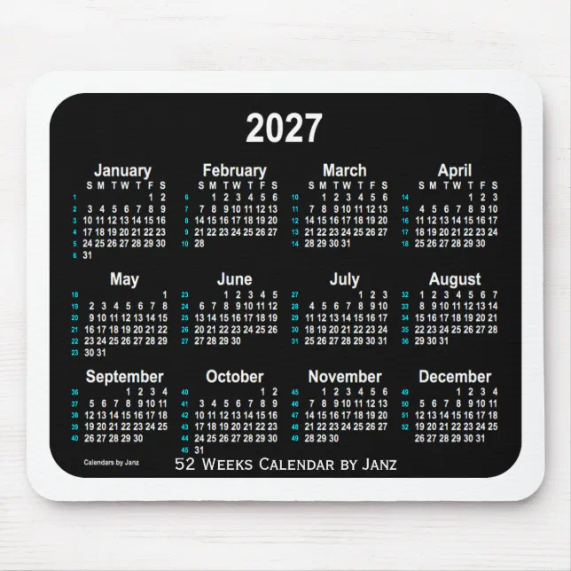 2027 Black Neon 52 Weeks Calendar by Janz Mouse Pad | Zazzle