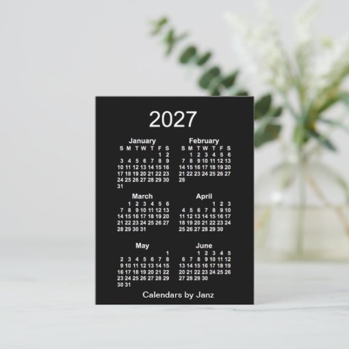 2027 Neon White 6 Month Mini Calendar by Janz Postcard | Zazzle